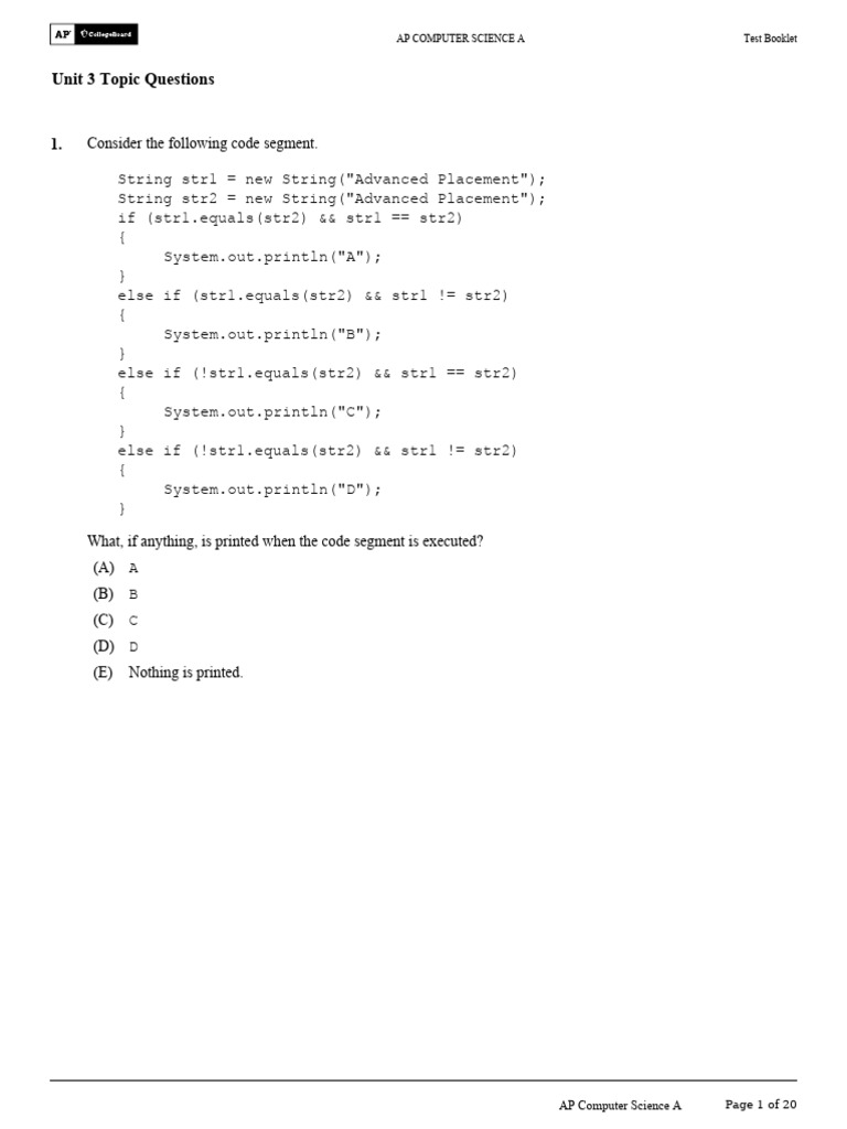 Unit 3 Topic Questions - If and Booleans | PDF | Method (Computer ...