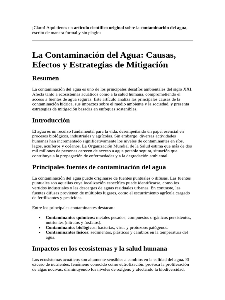 Contaminación del Agua: Causas y Soluciones | PDF | La contaminación ...