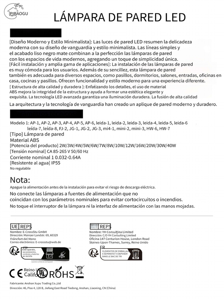 Manual de Usuario Lampara | PDF