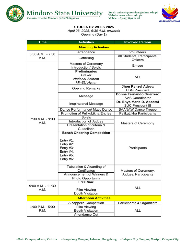 Students' Week 2025 Schedule of Events | PDF | Entertainment ...