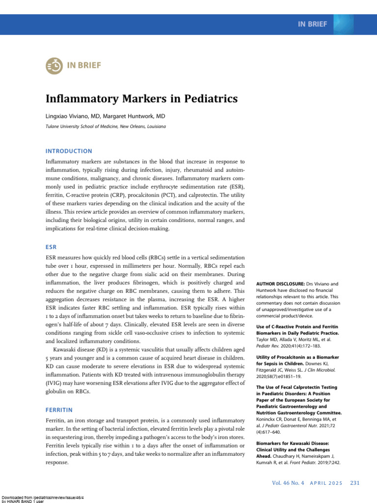 Pediatric Inflammatory Blood Markers | PDF | C Reactive Protein ...