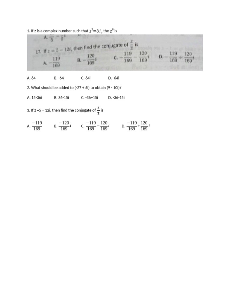 Complex Number Operations Quiz | PDF