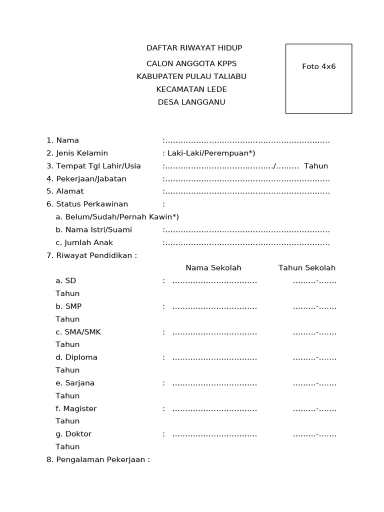 Daftar - Riwayat - Hidup Untuk Calon Anggota KPPS | PDF