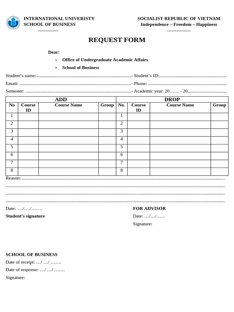 Course Add/Drop Request Form | PDF