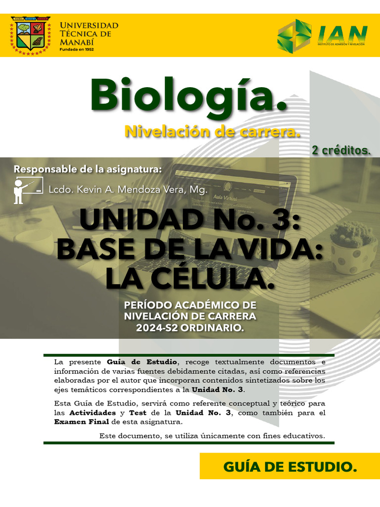 Guia de Estudio_Unidad 3_Biologia_2024S2_IAN UTM | PDF | Biología Celular) | Membrana celular