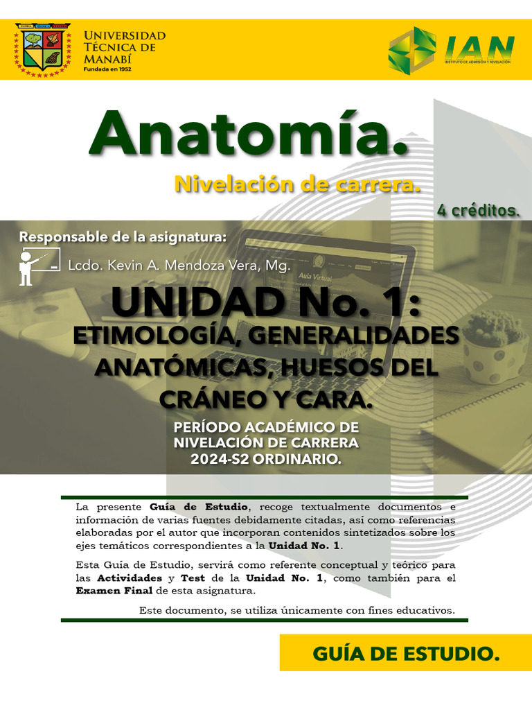 Guia de Estudio - Unidad 1 - Anatomía - 2024S2 - IAN UTM | PDF | Términos anatómicos de ...