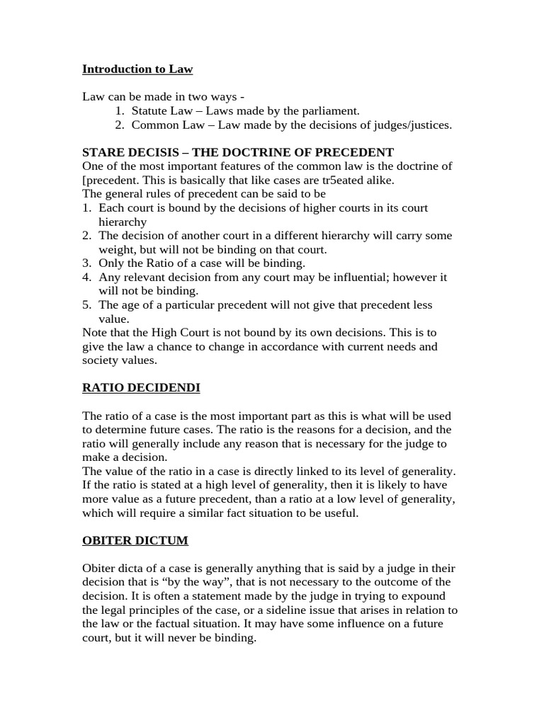 Overview of Law: Statutes, Precedents, and Principles | PDF | Precedent ...
