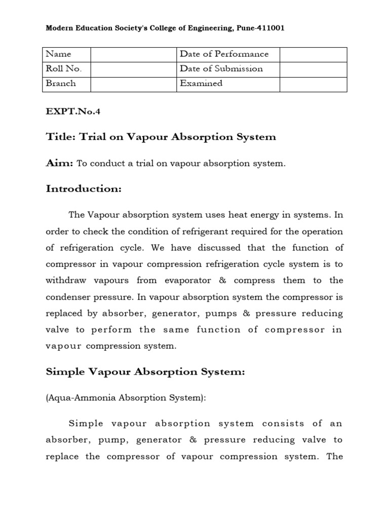 3-Vapour Absorption System | PDF | Ammonia | Water