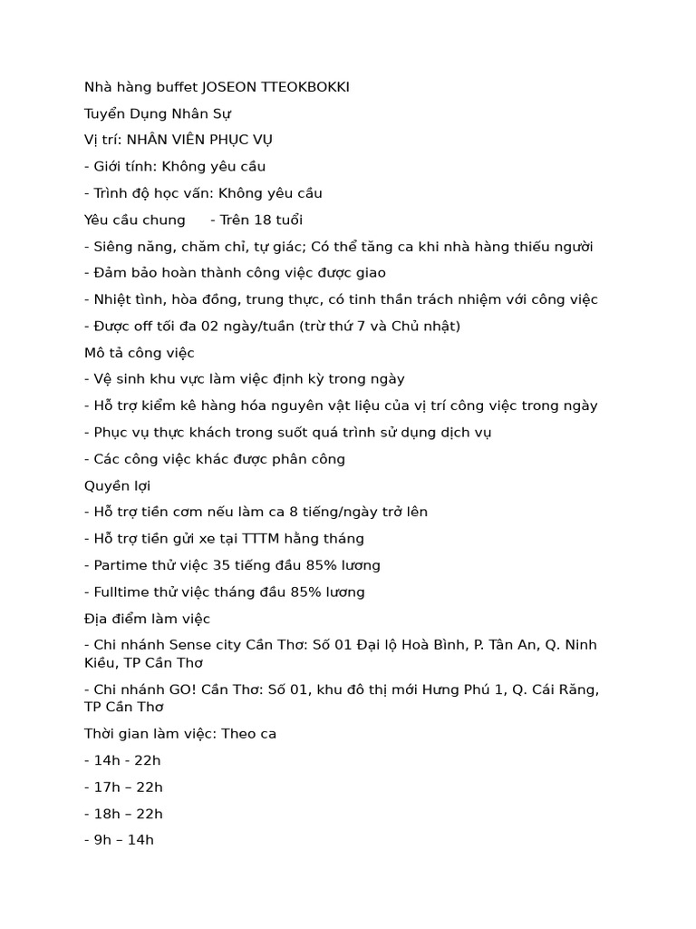 Nhà Hàng Buffet JOSEON TTEOKBOKKI | PDF