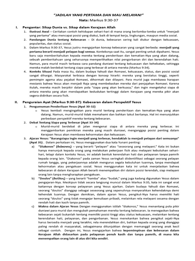 Markus 9 Ay 30 SMP 37 - Kotbah Di POUK GMP | PDF