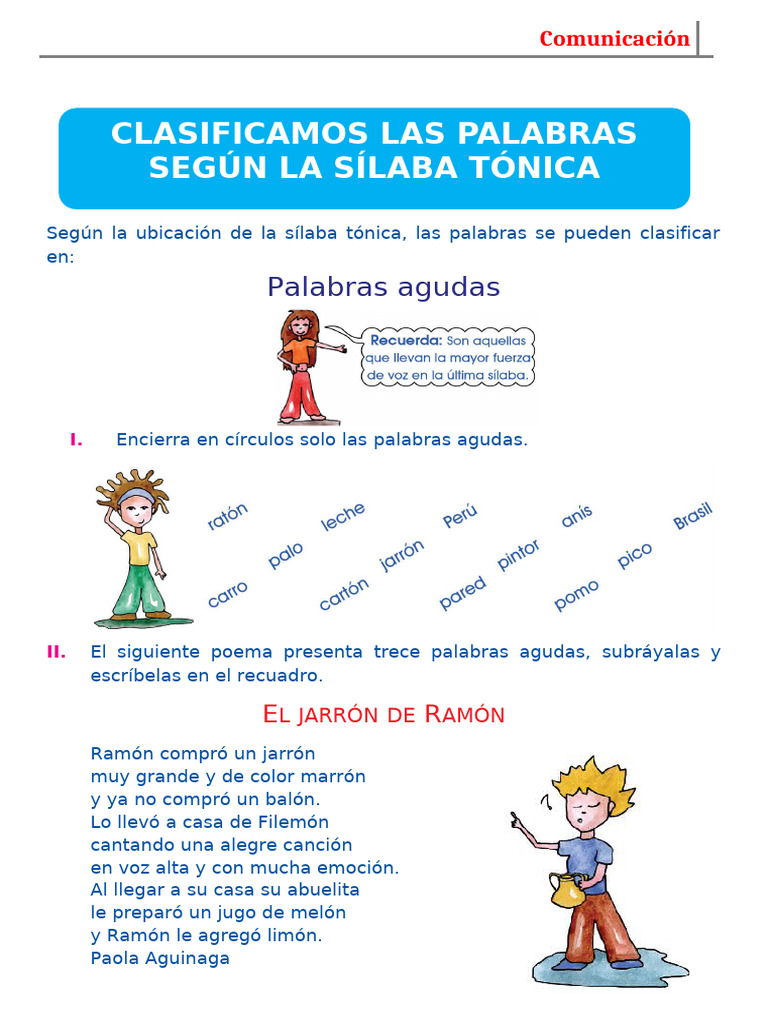 Clasificamos Las Palabras-Según La-Sílaba Tónica para Segundo Grado de ...