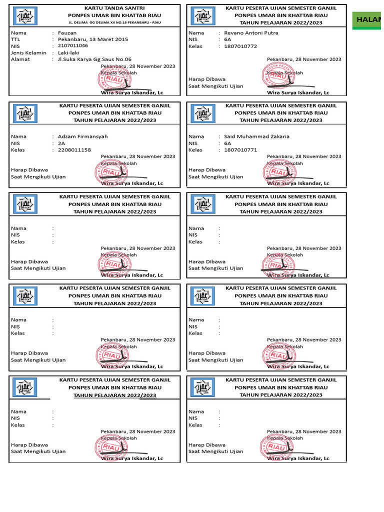 MASTER KARTU (1).xlsx - KARTU UJIAN | PDF