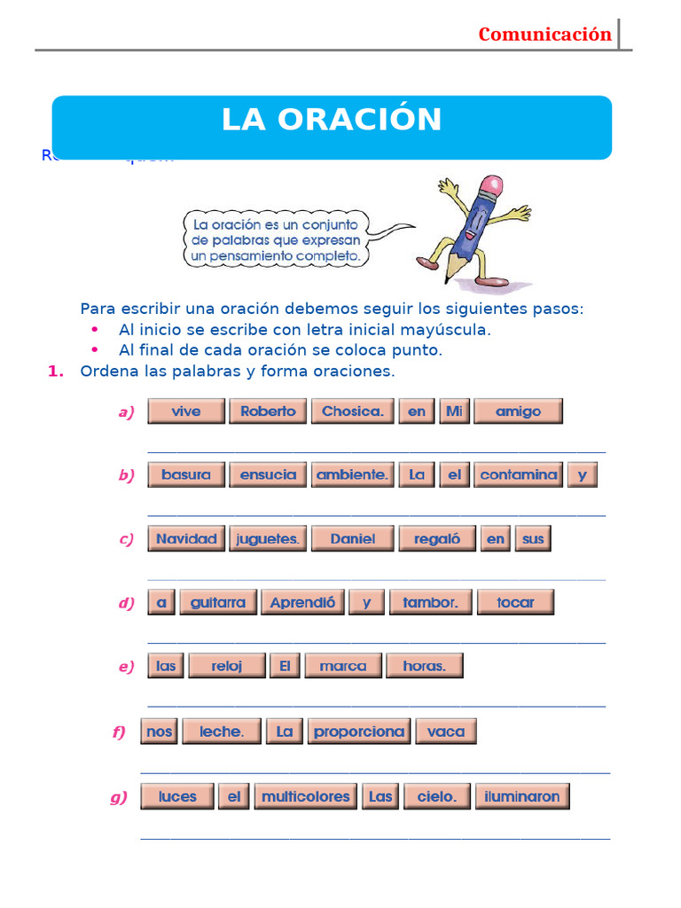 La Oración y Sus Partes para Segundo Grado de Primaria | PDF