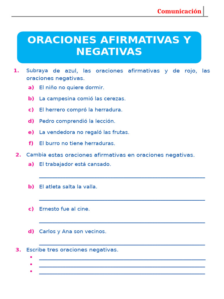 Oraciones Afirmativas y Negativas para Segundo-Grado de Primaria | PDF