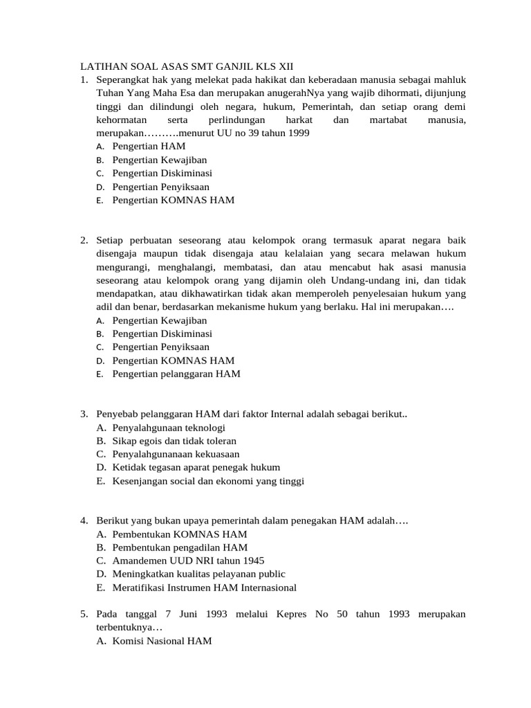 LATIHAN SOAL ASAS SMT GANJIL KLS XII | PDF
