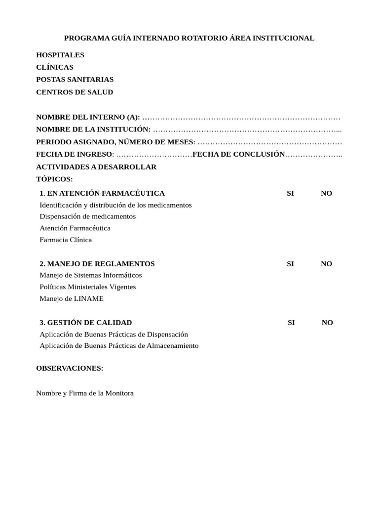 Programa Guía Internado Rotatorio Área Institucional | PDF