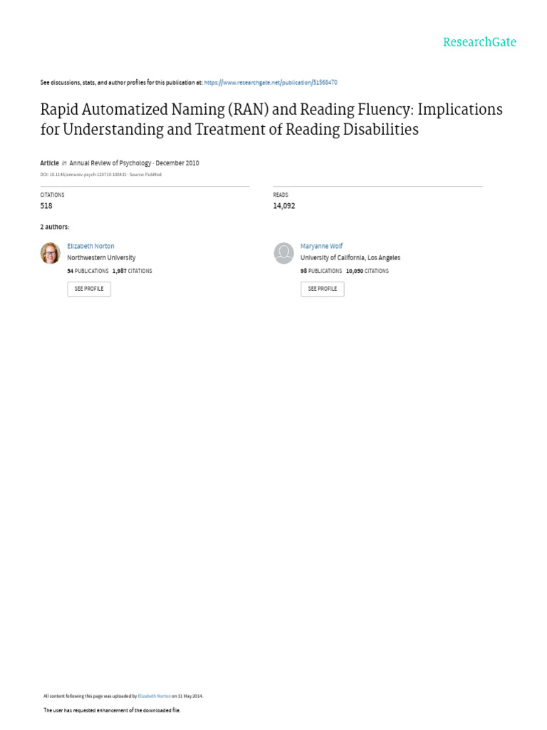 Rapid Automatized Naming (RAN) and Reading Fluency_ Implications for ...