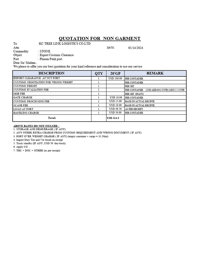 Quotation PP Export Stone1 | PDF