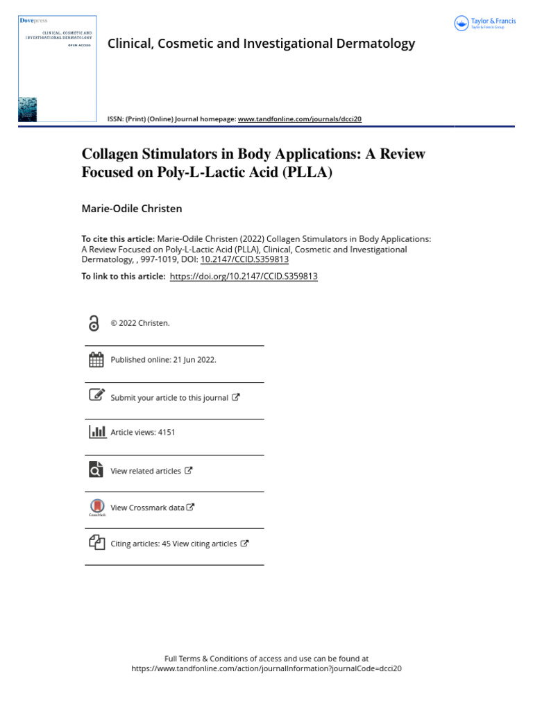 Collagen Stimulators in Body Applications A Review Focused On Poly-L-Lactic Acid PLLA | PDF