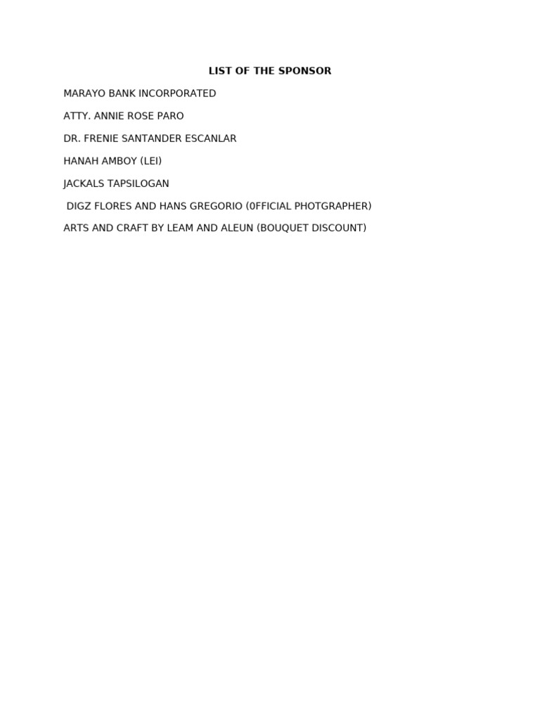 List of The Sponsor | PDF