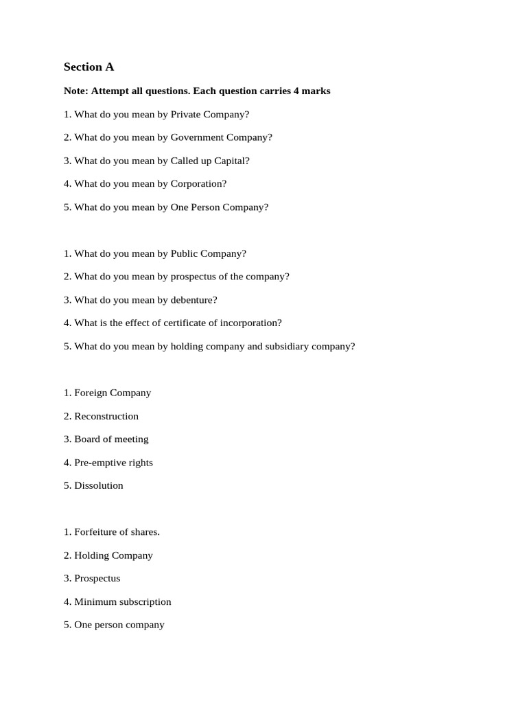 Company Law Questions and Concepts | PDF | Piercing The Corporate Veil ...