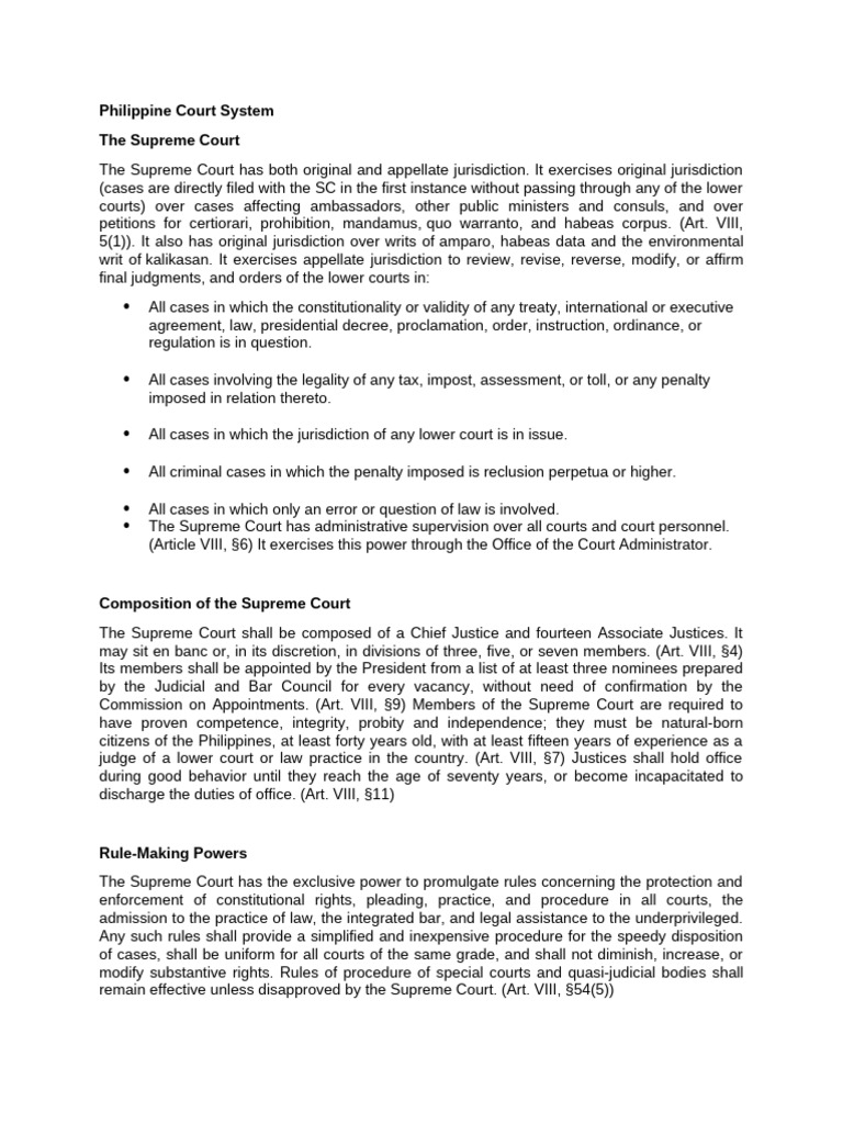 Overview of the Philippine Court System | PDF | Appeal | Jurisdiction