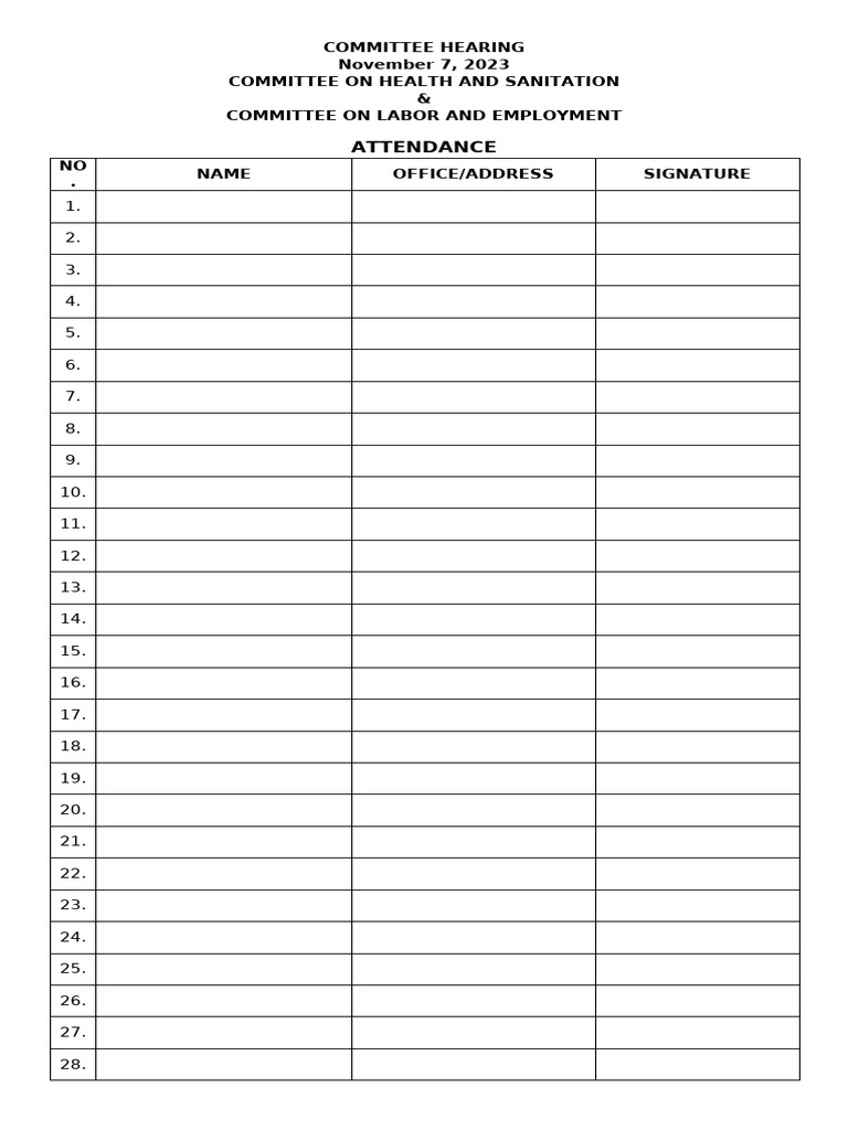 Committee Hearing Attendance Sheet | PDF