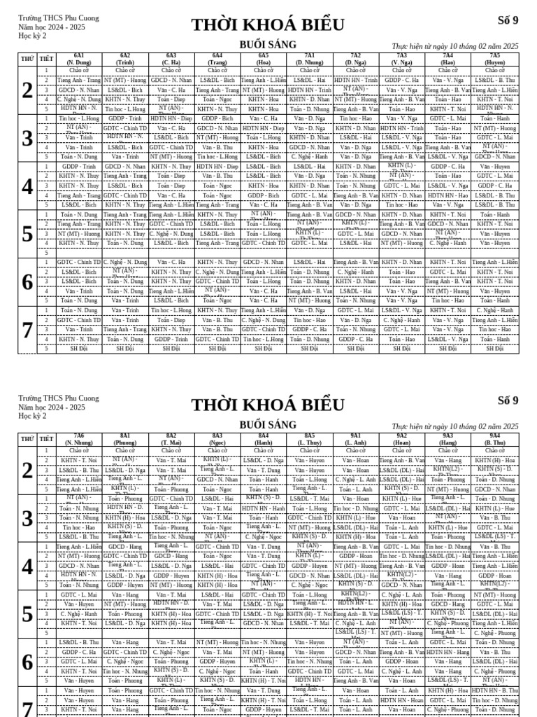 TKB So 9 Toan Truong | PDF
