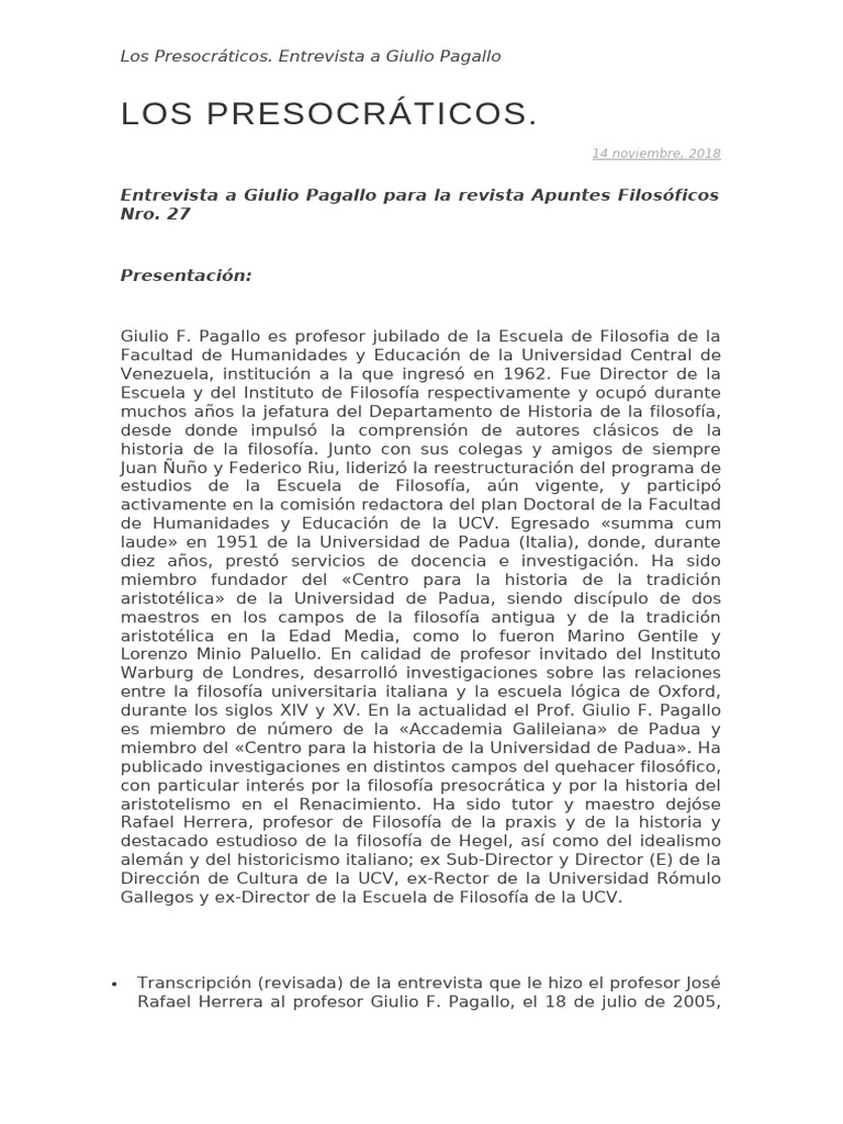 Entrevista a Giulio Pagallo sobre Presocráticos | PDF | Martin ...
