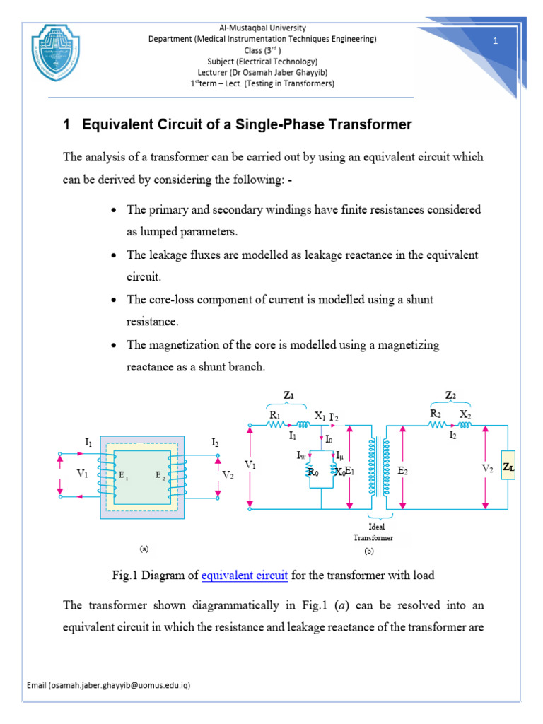 MUCLecture 2024 101354624 | PDF | Transformer | Electrical Impedance