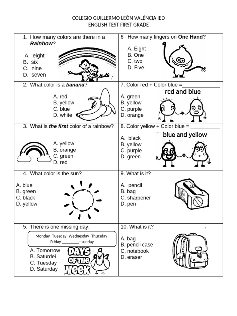 First Grade Test | PDF