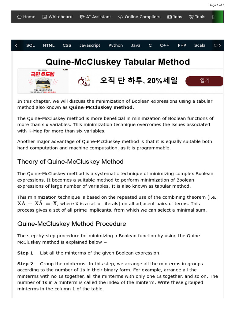 Quine McCluskey Tabular Method | PDF | Boolean Algebra | Teaching Mathematics