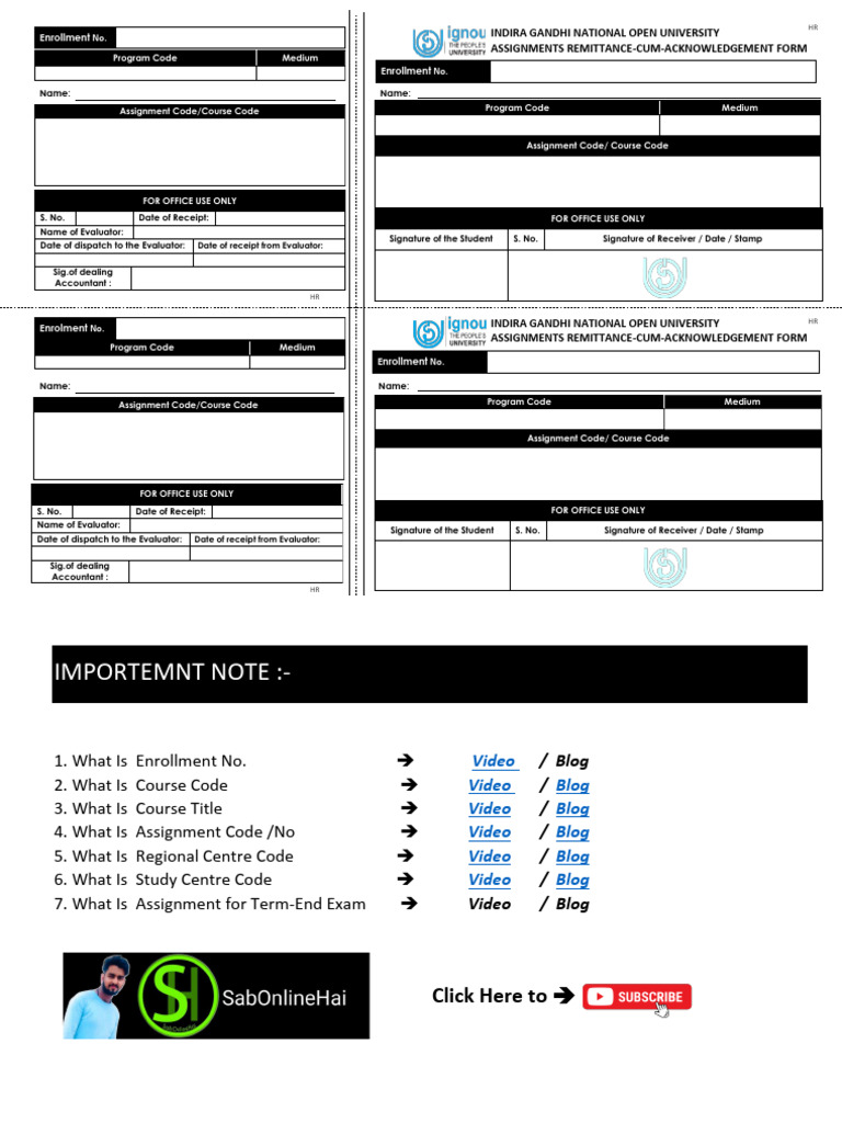 Ignou Assignment Receiving Slip - ACKNOWLEDGEMENT Slip - F2 - Youtube ...