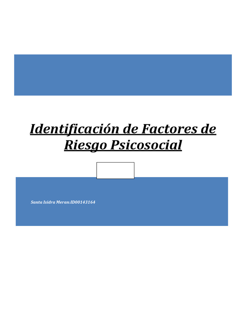 Identificación de Factores de Riesgo Psicosocial Trabajo Final . | PDF | Burnout ocupacional ...