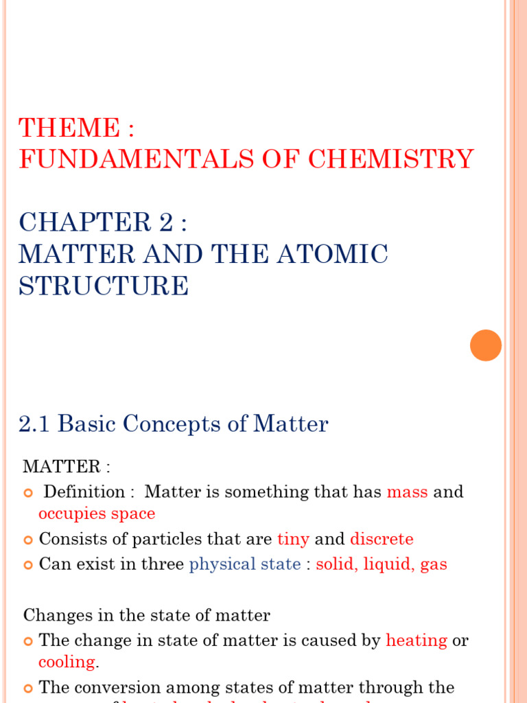 NOTES Chapter 2 Matter and The Atomic Structure | PDF | Atoms | Atomic ...