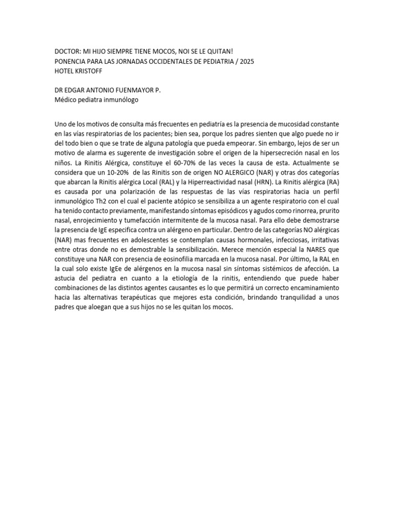 Resumen Conferencia DR Edgar Fuenmayor Jop 2025 | PDF