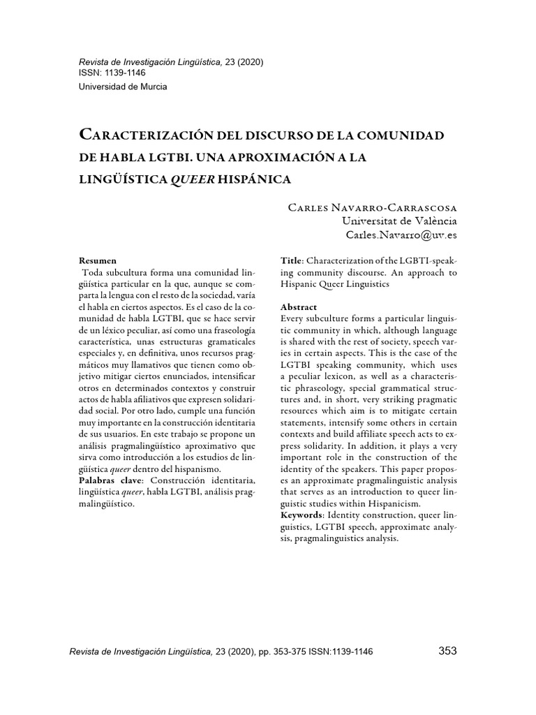 Caracterización Del Discurso de La Comunidad de Habla Lgtbi. Una ...