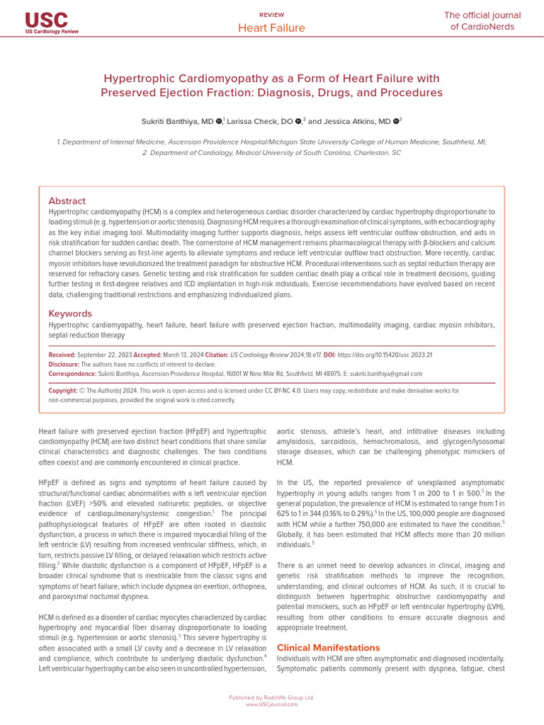 Hypertrophic Cardiomyopathy As A Form of Heart Failure With Preserved ...