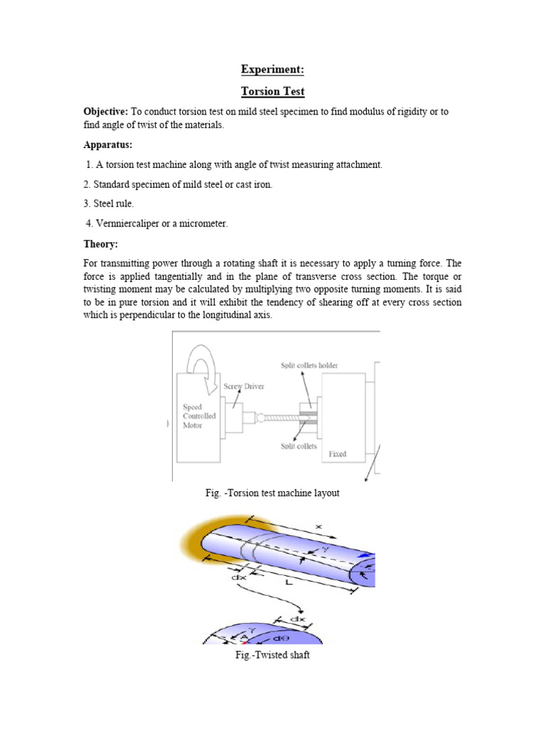 Torsion Test Procedure for Mild Steel | PDF