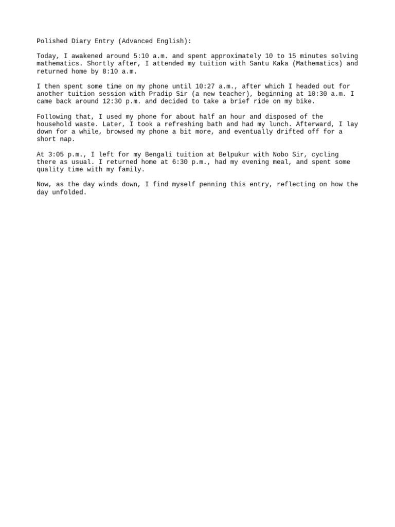 Daily Reflection: A Structured Diary Entry | PDF