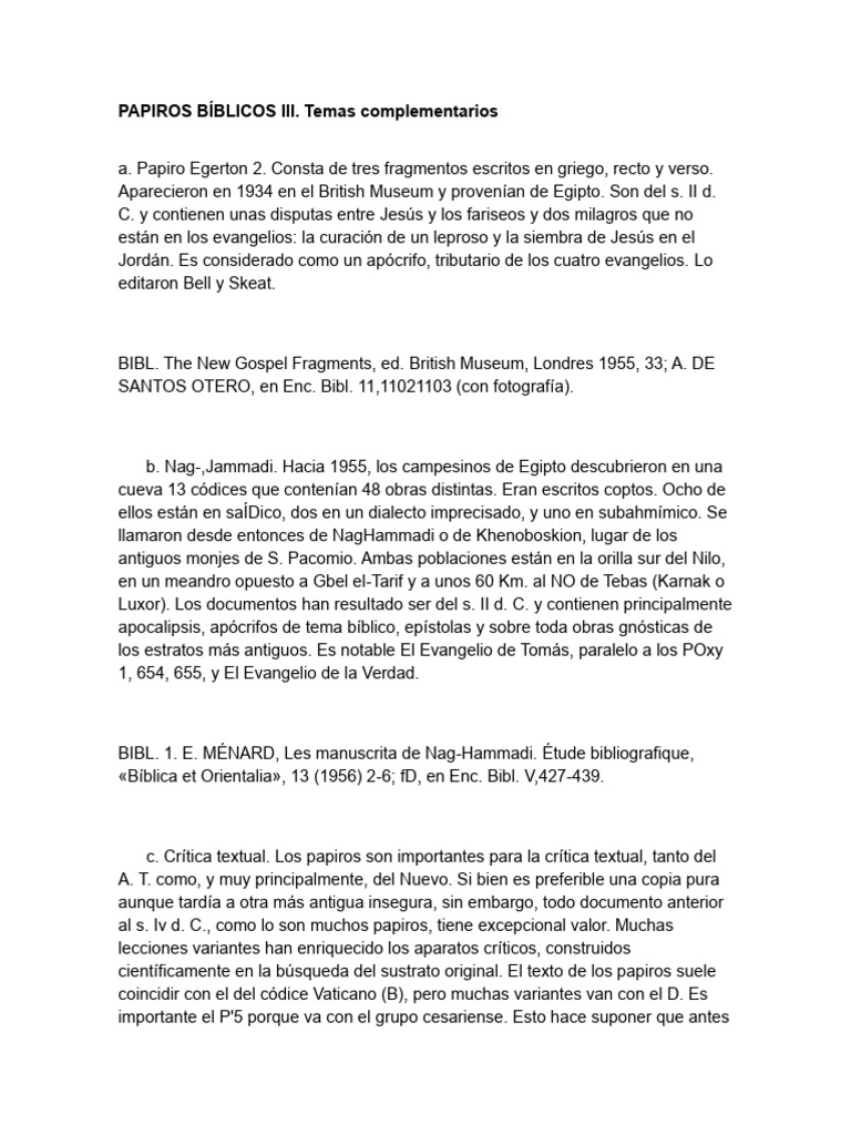 Papiros Bíblicos Iii | PDF | Biblia | Evangelio De Tomás