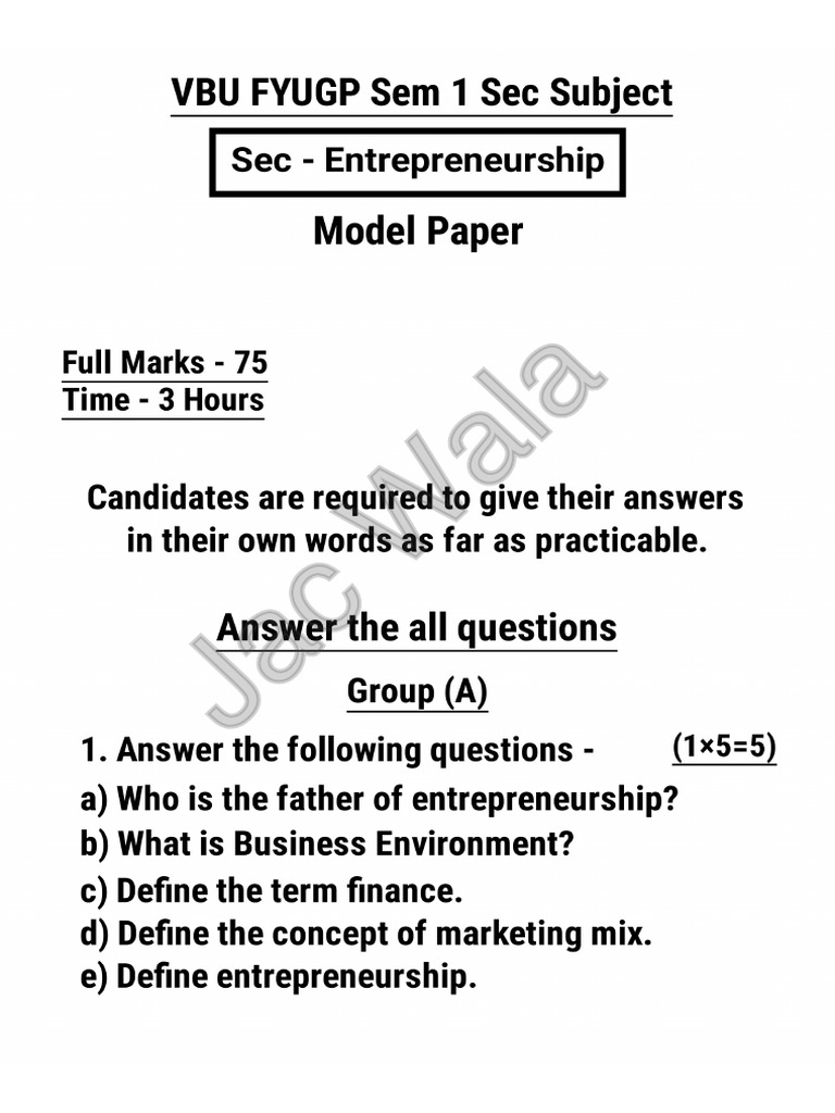 Entrepreneurship Model Paper | PDF