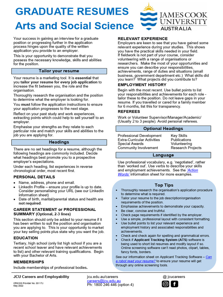 Graduate Resume Example Arts and Social Science | PDF | Résumé