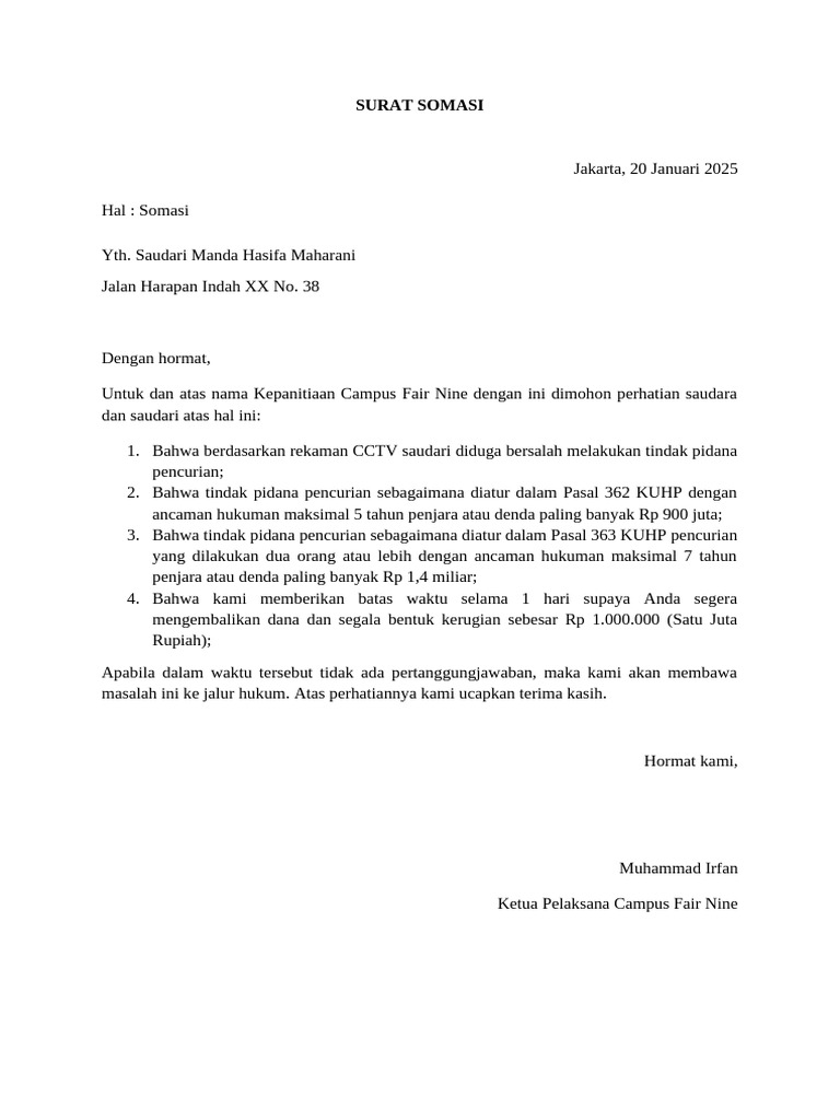 Contoh Surat Somasi | PDF