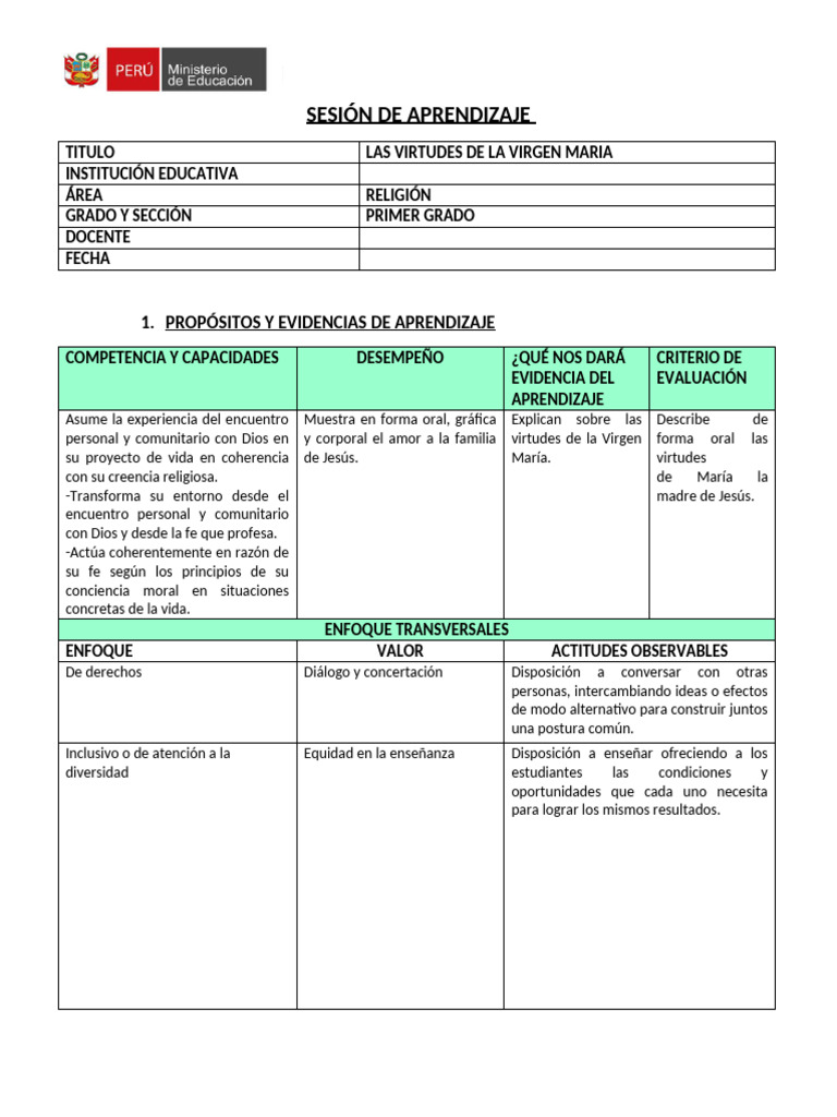 Virtudes de la Virgen María para Primer Grado | PDF | María, madre de ...