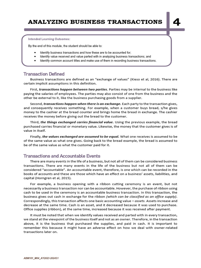 ABM101 Module4 S12023-2024 | PDF | Expense | Payments