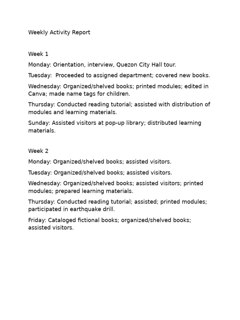 Weekly Library Activity Summary | PDF