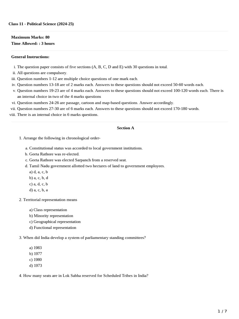 Class 11 Political Science Exam Guide | PDF | Citizenship | Reason