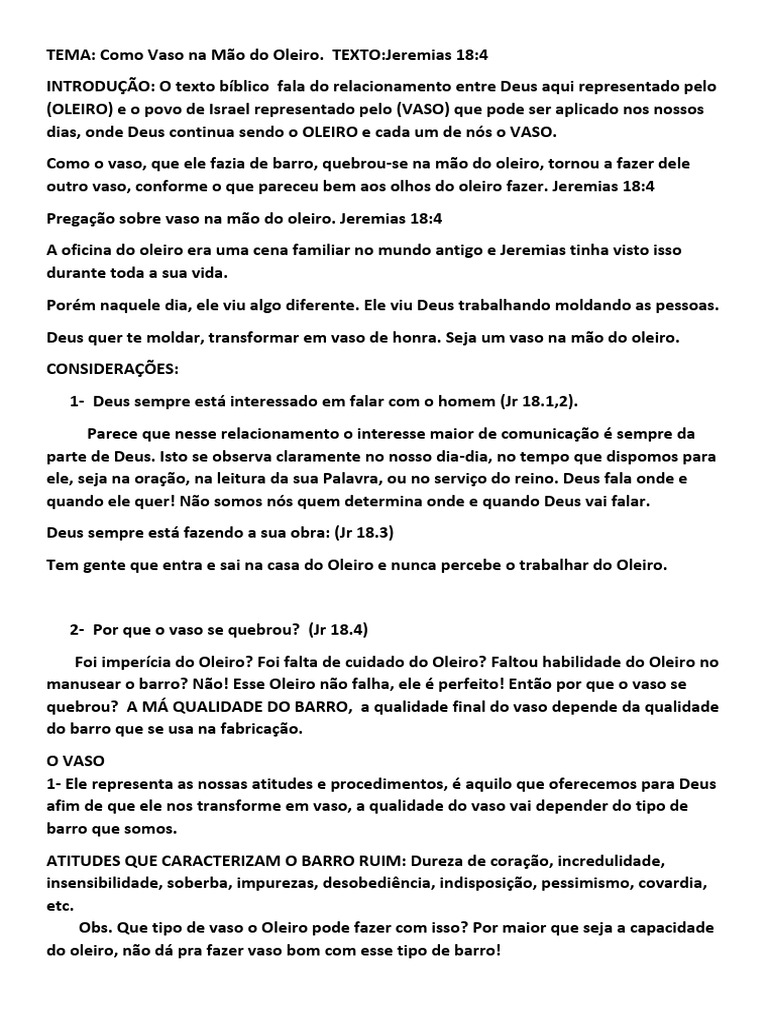 Com Vaso Nas Mãos Do Oleiro Pdf Deus Jeremias
