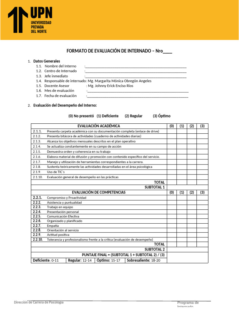 Formato de Supervisión de Internado (Psicología) (1) | PDF